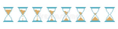 Pixel Colored Hourglass Icon Set Vintage Timer With Sand Animation