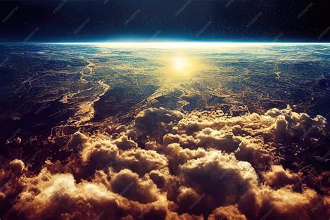 Premium Photo Earth From Space With Clouds And Sun In The Sky