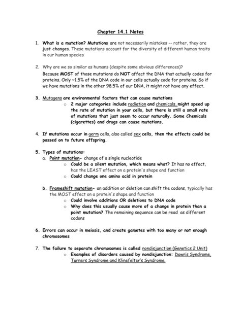 Mutations Chromosomal Changes Genetics Notes