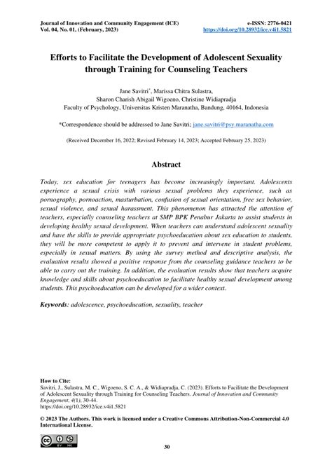 PDF Efforts To Facilitate The Development Of Adolescent Sexuality Through Training For