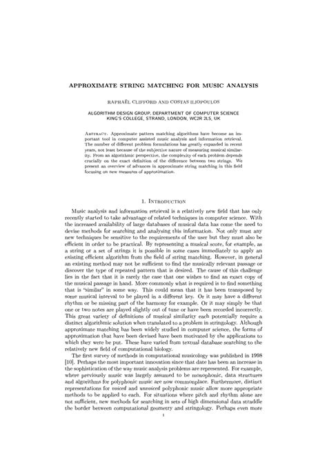 Pdf Approximate String Matching For Music Analysis