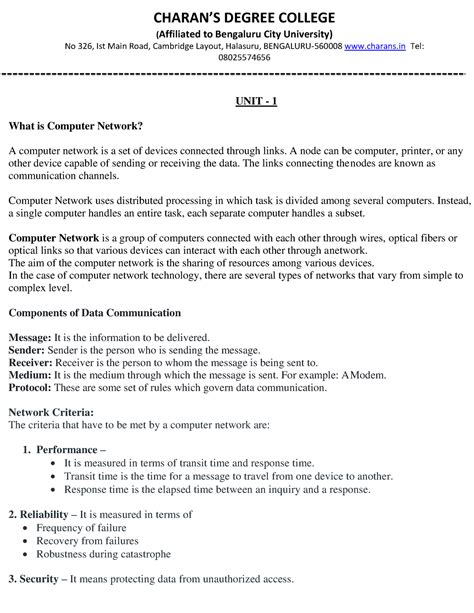 Dcn Unit 1 Lecture Notes Charans Degree College Affiliated To