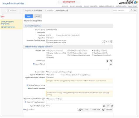 column hyperlink properties in web report png