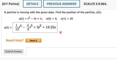 solved a particle is moving with the given data find the