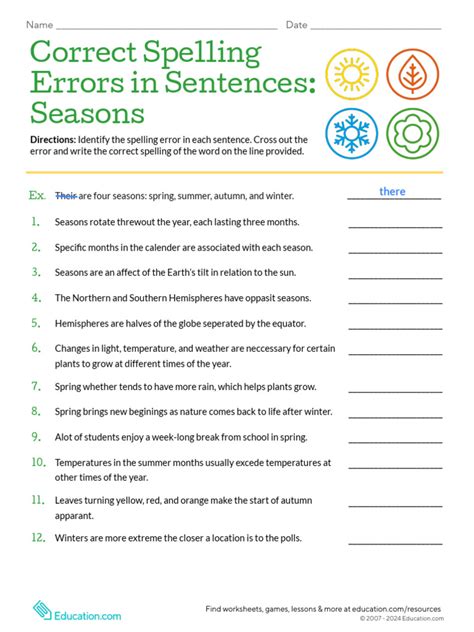 Correct Spelling Errors In Sentences Seasons Pdf