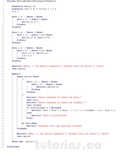 MatrizDispersaTriangularInferiorDerechaPseint Tutorias Co