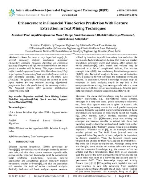Pdf Irjet Enhancement In Financial Time Series Prediction With Feature Extraction In Text