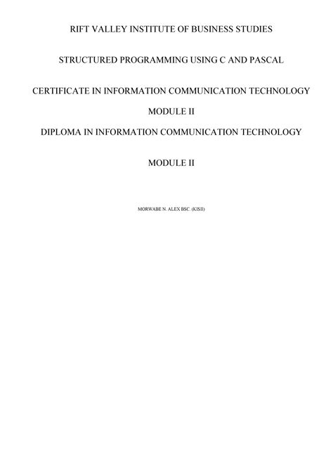 Structured Programming Using C And Pascal Rift Valley Institute Of