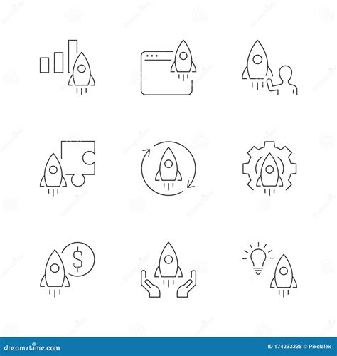 Startup Linear Icons On White Background Project Launch Concept Stock Vector Illustration Of