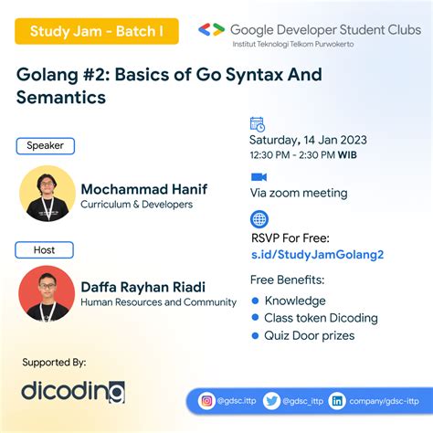 Study Jam - Batch 1 Golang #2: Basics of Go Syntax and Semantics - Dicoding Indonesia