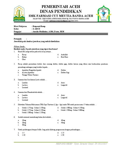 Soal Responsi Semester Ganjil Kelas X Abcd 2022 Pdf
