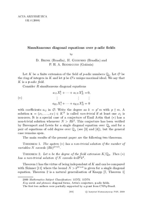 Pdf Simultaneous Diagonal Equations Over P Adic Fields
