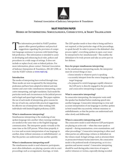 modes of interpreting simultaneous consecutive sight translation