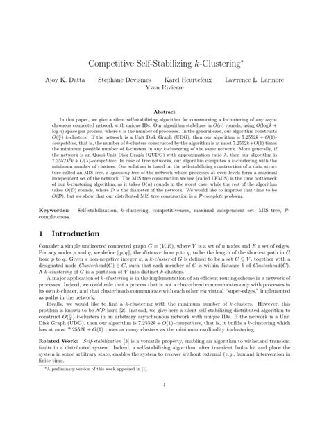 Pdf Competitive Self Stabilizing K Clustering