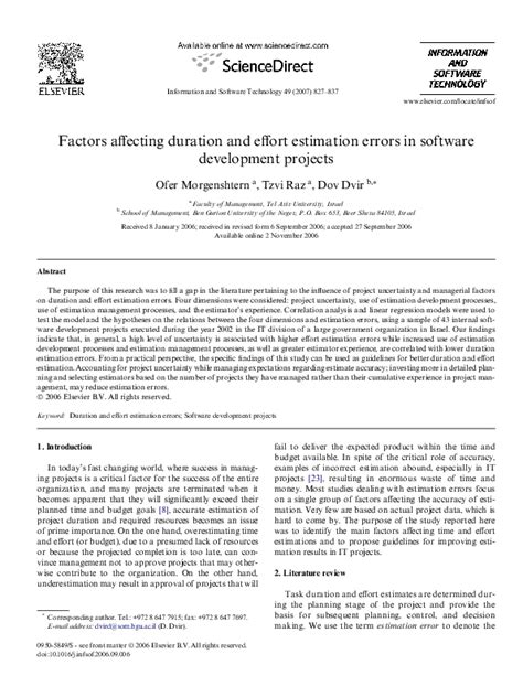 Pdf Factors Affecting Duration And Effort Estimation Errors In