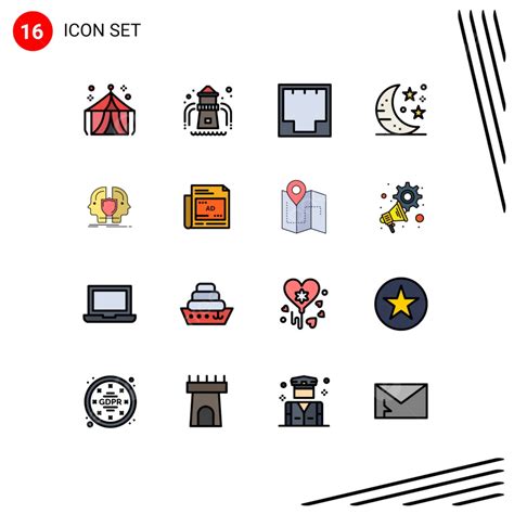 Mobile Interface Flat Color Filled Line Set Of 16 Pictograms Of Face Plan Internet Vector Png