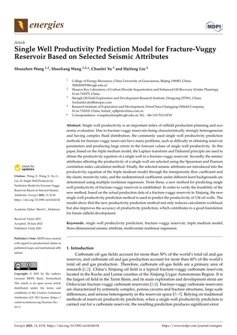 Pdf Single Well Productivity Prediction Model For Fracture Vuggy