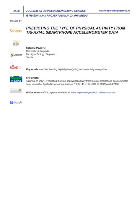 Pdf Predicting The Type Of Physical Activity From Tri Axial Smartphone Accelerometer Data