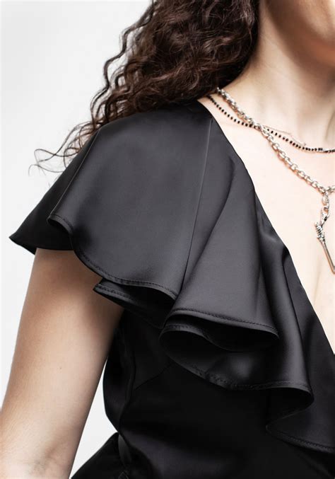 Disturbia Linnette Satin Ruffle Wrap Midi Dress Dresses