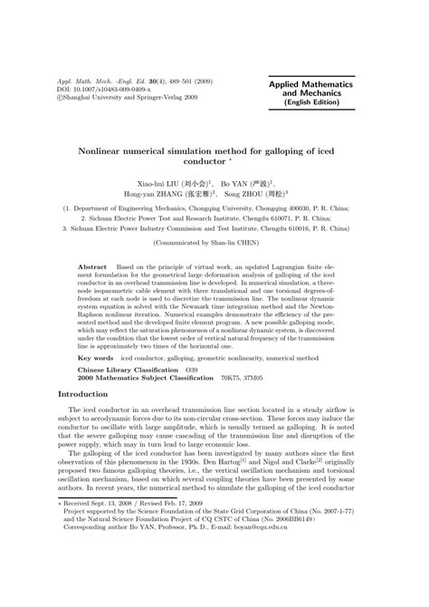 Pdf Nonlinear Numerical Simulation Method For Galloping Of Iced Conductor