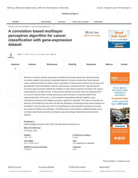 Pdf A Correlation Based Multilayer Perceptron Algorithm For Cancer