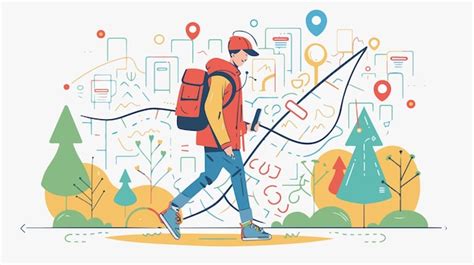 Man Walking At City Street Geolocation Linear Concept Premium Ai Generated Vector