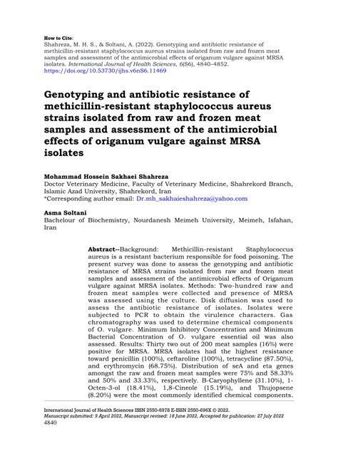 Pdf Genotyping And Antibiotic Resistance Of Methicillin Resistant Staphylococcus Aureus