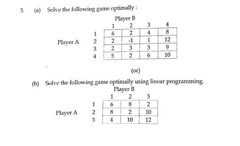 solved a solve the following game optimally or b