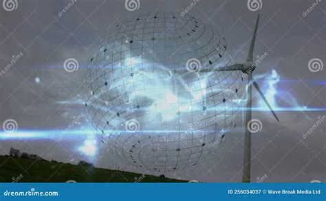 Animation Of Network Of Connections Over Wind Turbine Stock Video Video Of Interface Graphic