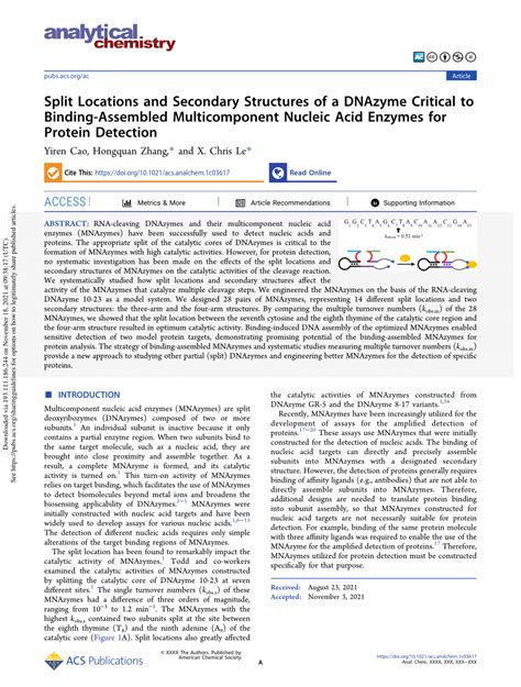 Pdf Split Locations And Secondary Structures Of A Dnazyme Critical To Binding Assembled
