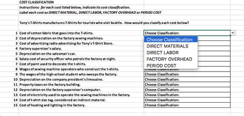 Solved COST CLASSIFICATION Instructions For Each Cost Chegg Com