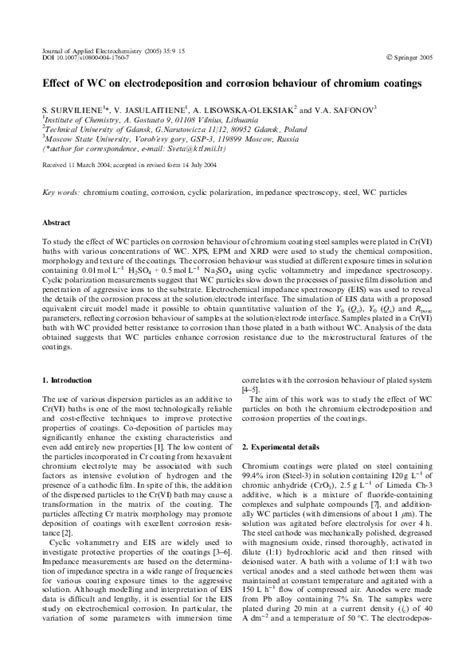 Pdf Effect Of Wc On Electrodeposition And Corrosion Behaviour Of Chromium Coatings