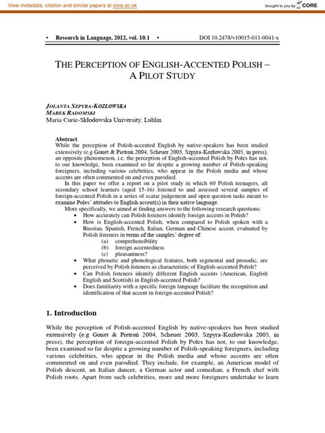 The Perception Of English Accented Polish Pdf English Language Stress Linguistics