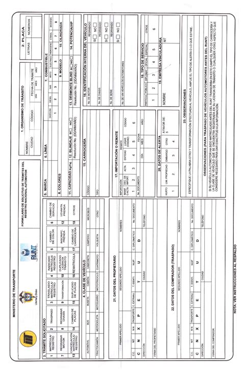 Formulario DE Solicitud DE Tramite DEL Registro Nacional Automotor MINISTERIO DE TRANSPORTE