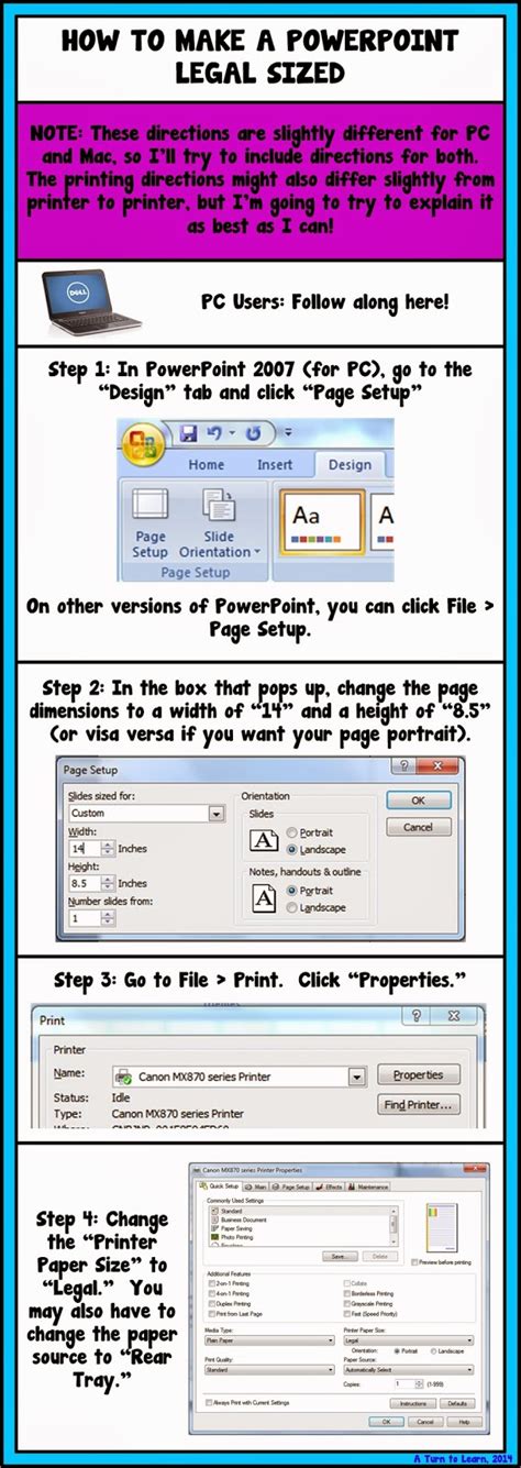 how to make a powerpoint legal sized and print it a turn to learn