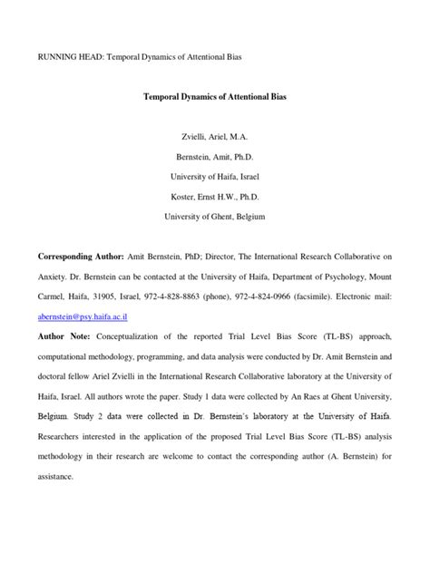 Temporal Dynamics Of Attentional Bias Pdf Attention Phobia