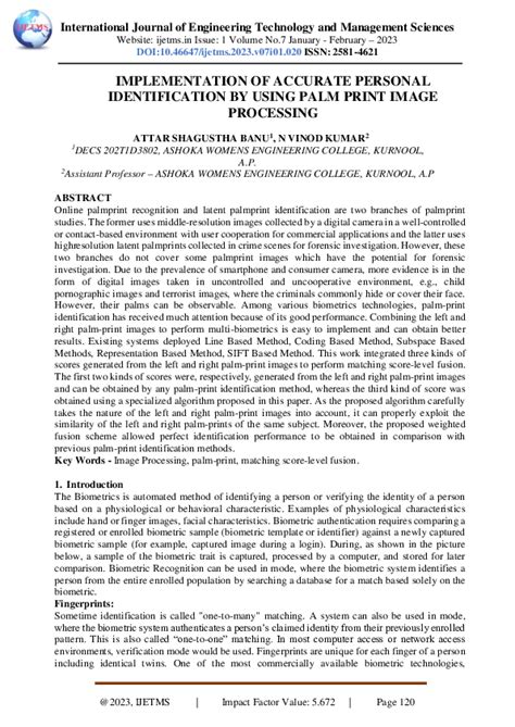 pdf implementation of accurate personal identification by using palm