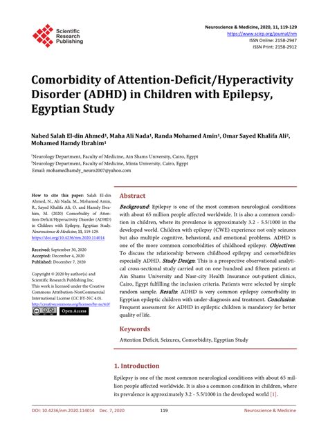 Pdf Comorbidity Of Attention Deficithyperactivity Disorder Adhd In