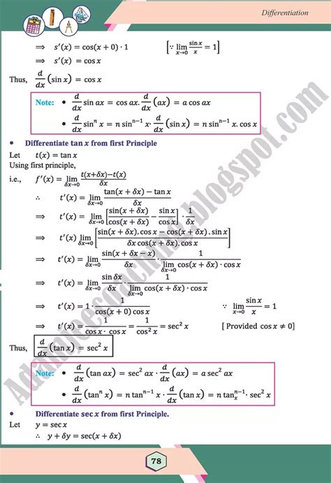 Adamjee Coaching Differentiation Mathematics Class 12th Text Book