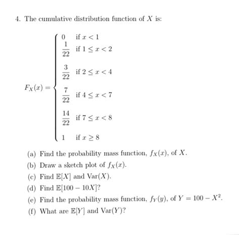 Solved The Cumulative Distribution Function Of X Is Find