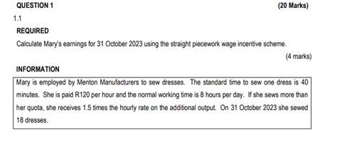 Solved Question 120 ﻿marks11requiredcalculate Marys