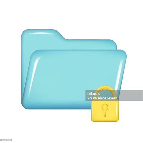 Realistic 3d Blue Folder With Lock Icon Decorative 3d Management Opened File Element Web