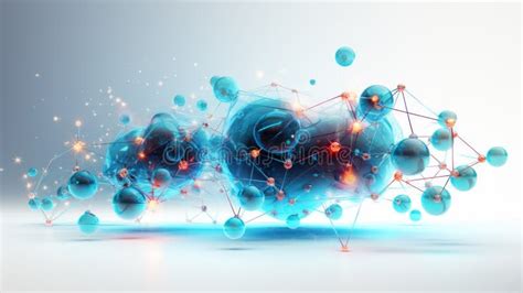 Abstract Scientific Diagram With Connected Spheres And Mainly Blue Color Gradients Stock