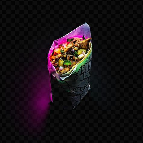 Una Bolsa De Comida Con Una Luz Púrpura Y Verde En Ella Archivo Psd