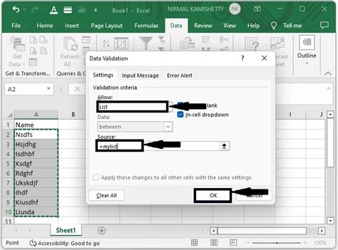 how to apply data validation to multiple sheets at once in excel