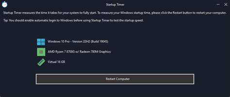 Startup Timer Measure Windows Boot Time