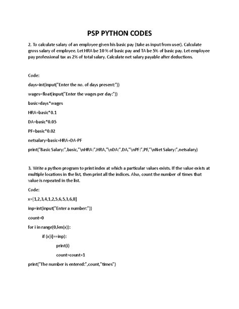 Psp Python Codes Psp 2 Psp Python Codes To Calculate Salary Of An
