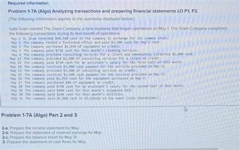 Solved Required Information Problem 1 7a Algo Analyzing
