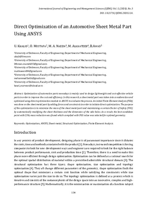 Pdf Direct Optimization Of An Automotive Sheet Metal Part Using Ansys