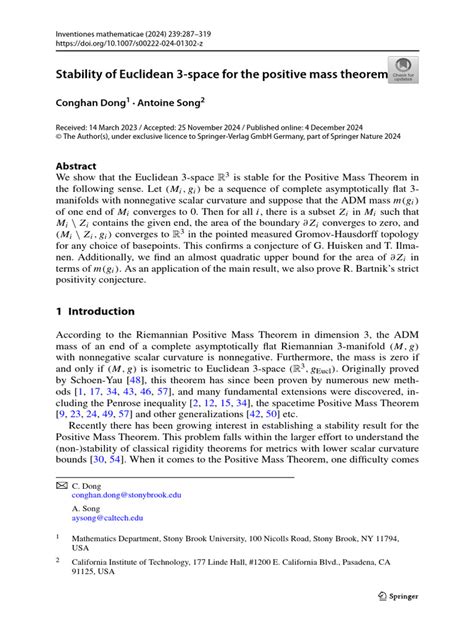 Stability Of Euclidean 3 Space For The Positive Mass Theorem Pdf